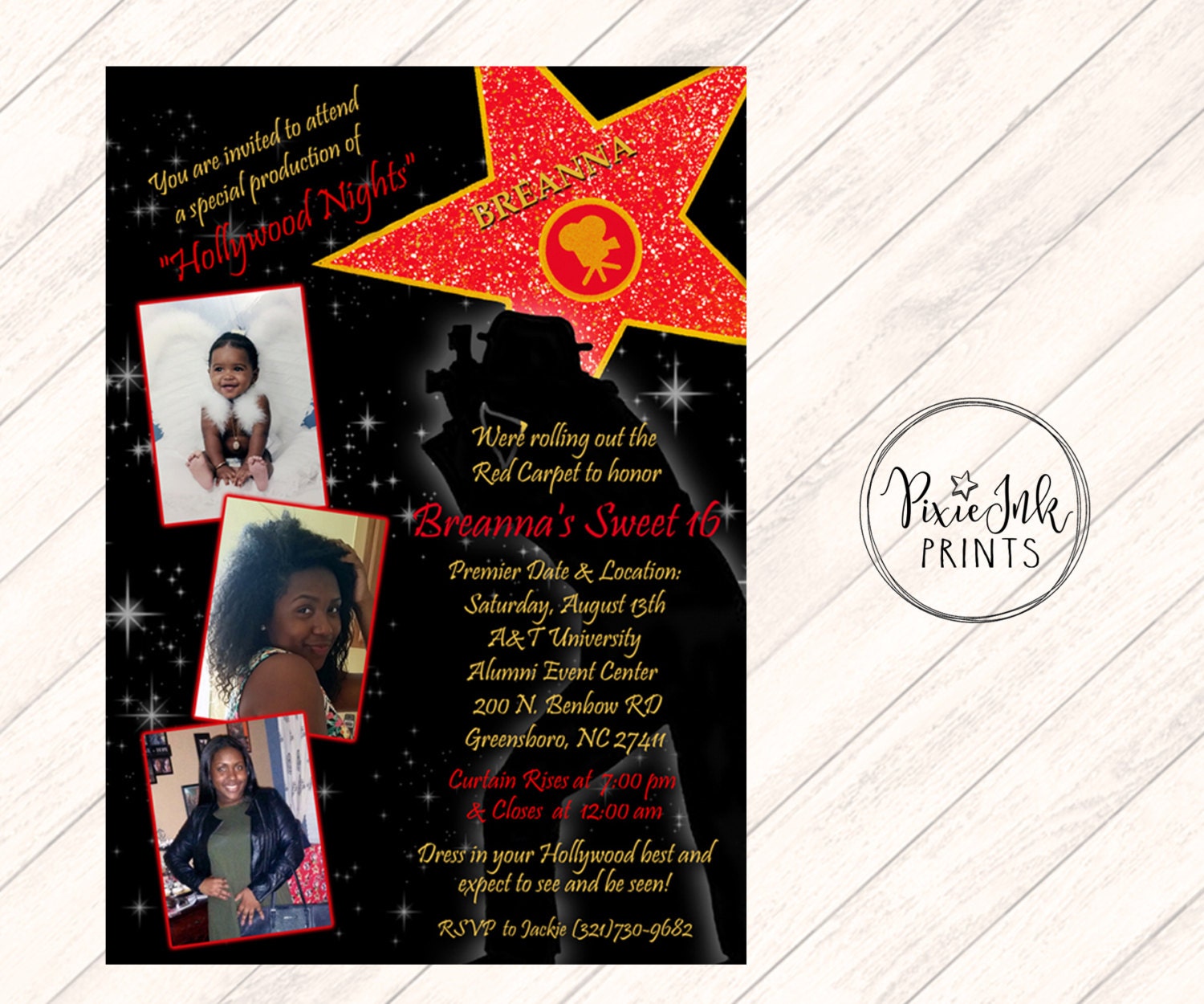 Hollywood Star Invitation, Walk of Fame Red & Gold Star Invite, Red ...
