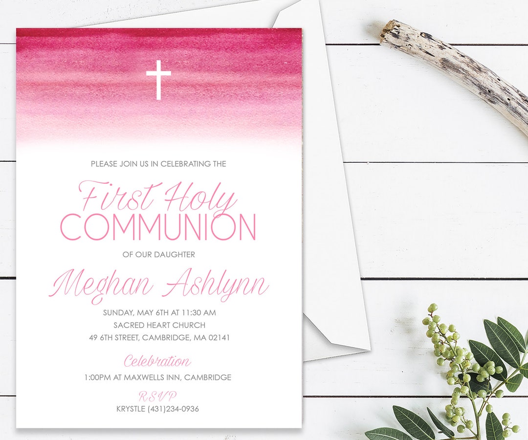 First Communion Invitation for Girl, First Holy Communion Printable ...