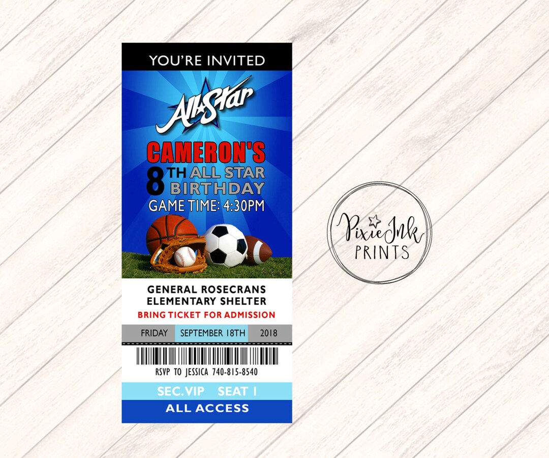 Sports Ticket Invitation, Sports Invitation, Kids Sport Party ...