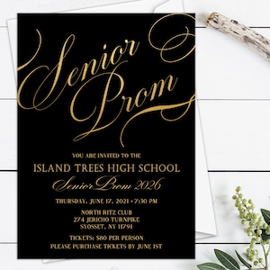 Senior Prom Invitation, Black and Gold Prom Invitation, High School ...