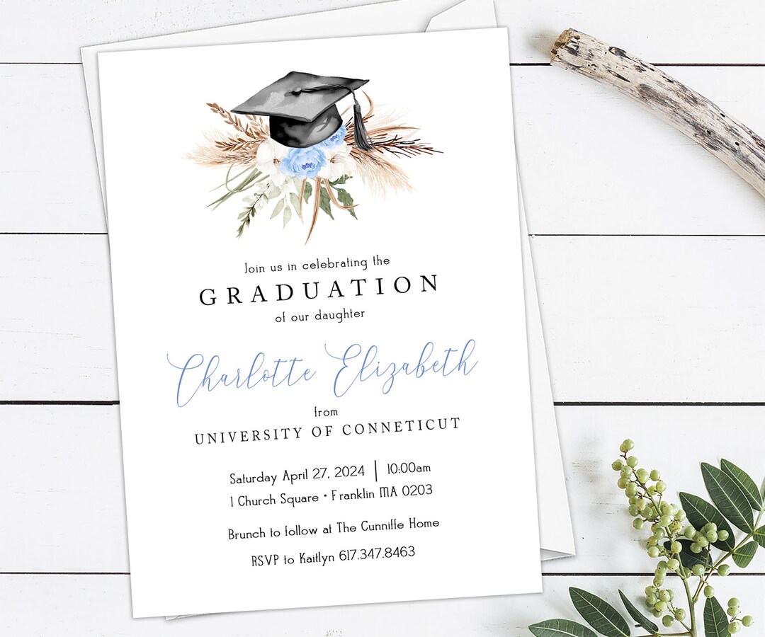 Boho Graduation Party Invitation, Pampas College Graduation ...