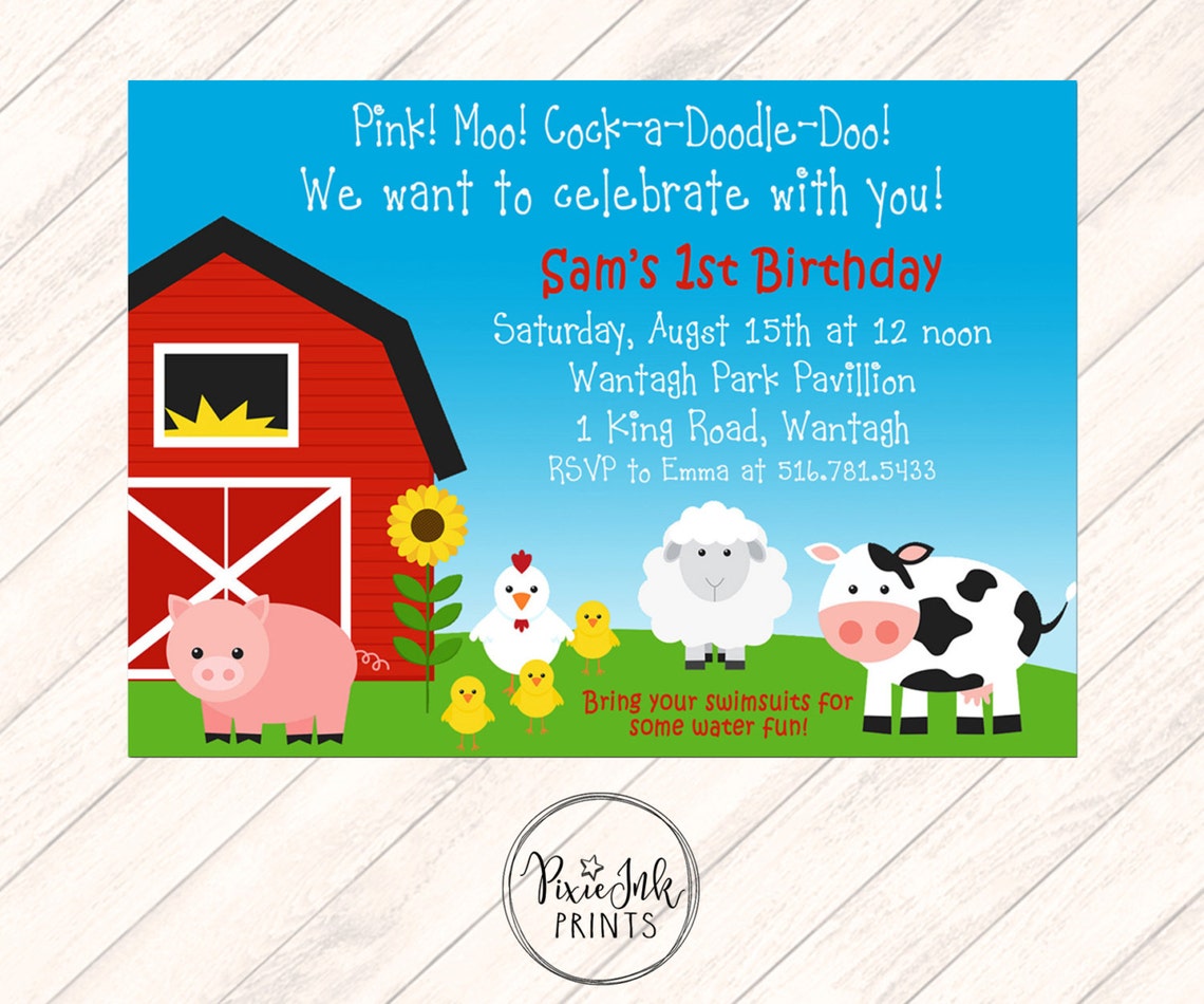 Farm First Birthday Invitation Farm Animals 1st Birthday | Etsy