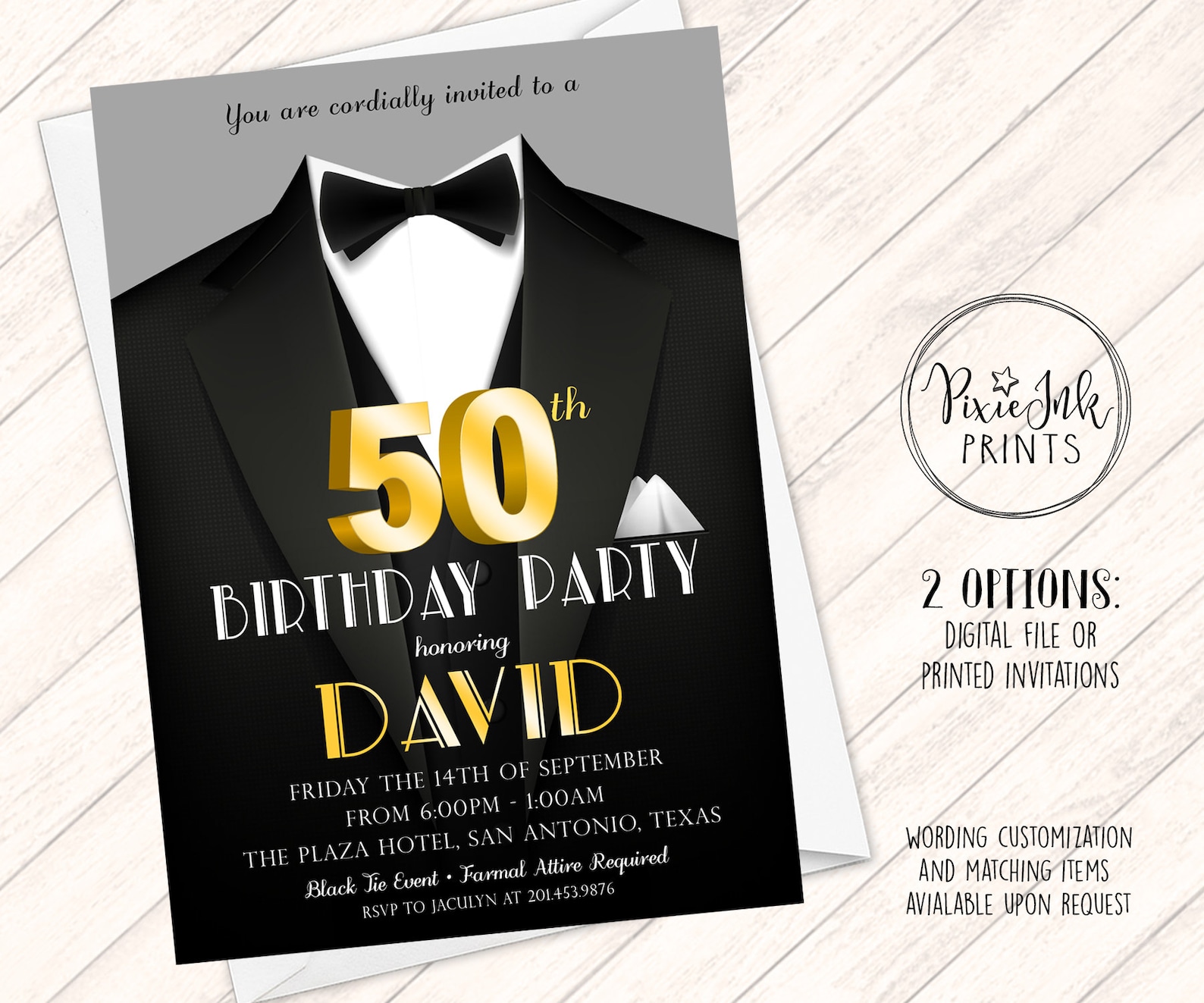 Black Tie Invitation, Tux Invitation, Black & Gold Invitation, Black ...