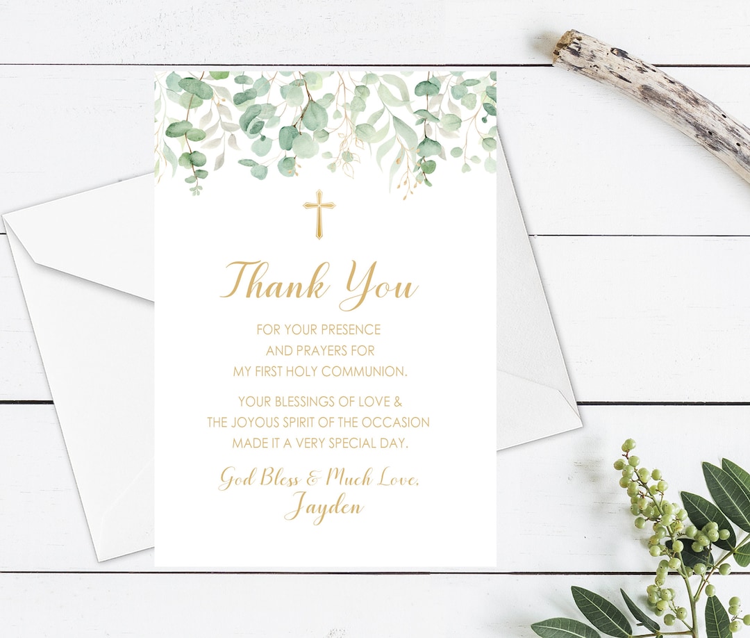Thank You Card Communion, First Holy Communion Thank You, Eucalyptus ...