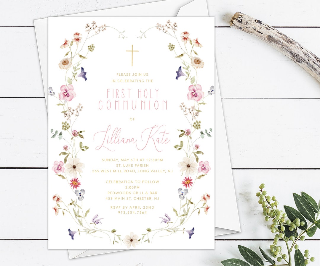 Wildflower First Holy Communion Invitation, Spring Flower Communion ...