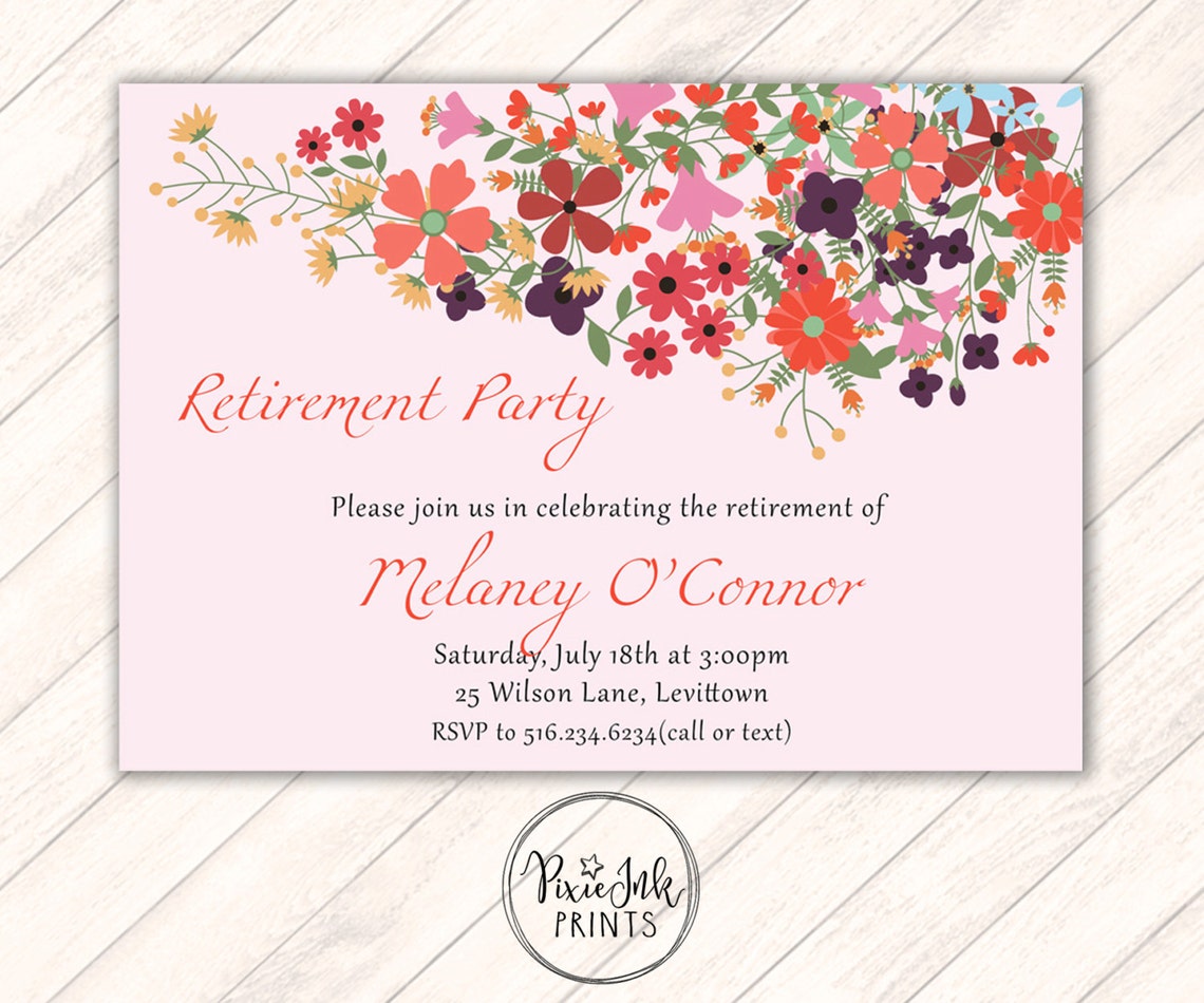 Retirement Invitation, Floral Retirement Party, Retirement Party ...