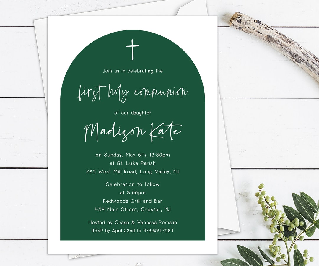Emerald Green Communion Invitations, Emerald and Silver First Holy ...