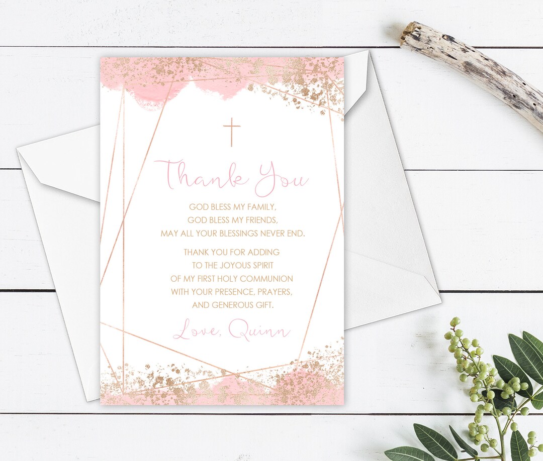 Communion Thank You Card Pink, First Holy Communion Thank You, DIY ...