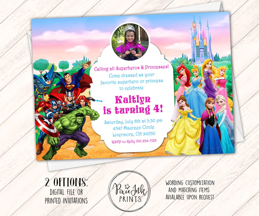Superhero & Princess Invitation Split Birthday Invitation - Etsy