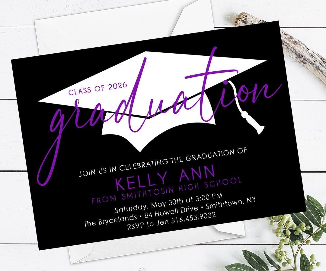 School Colors Graduation Party Invitation, College Graduation Cap ...
