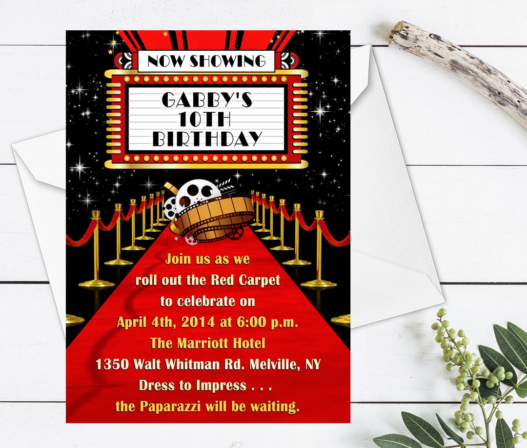 Red Carpet Marquee Invitation, Movie Reel Invitation, Red Carpet Party ...