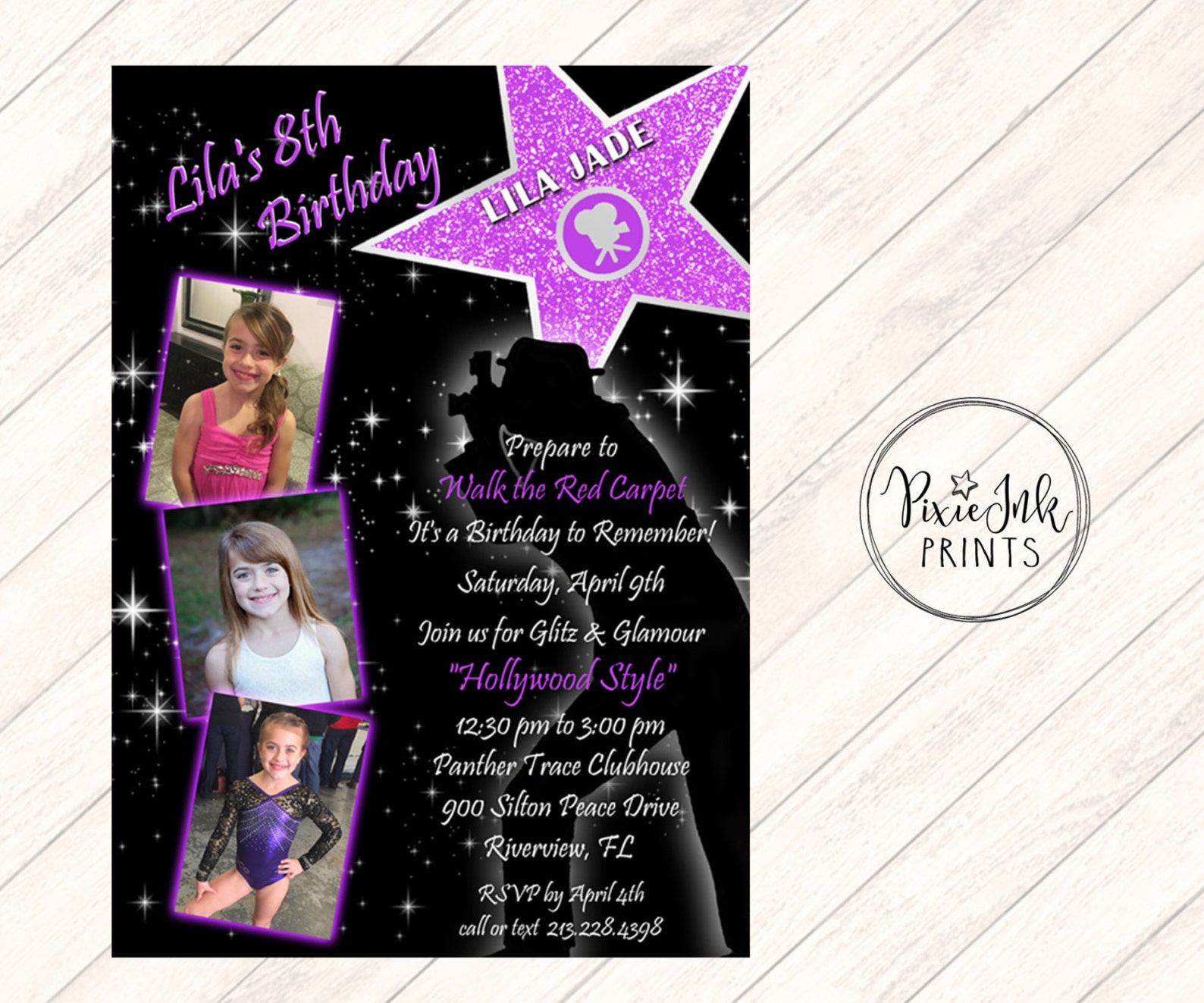Hollywood Star Invitation Walk of Fame Pink Star Invite Red - Etsy