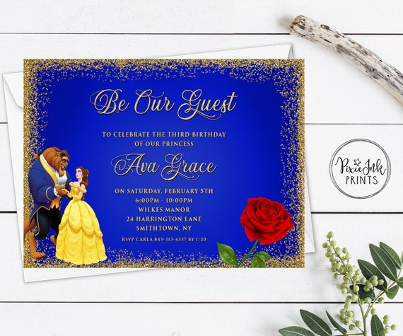 Be Our Guest Birthday Invitation Royal Blue and Gold Birthday - Etsy