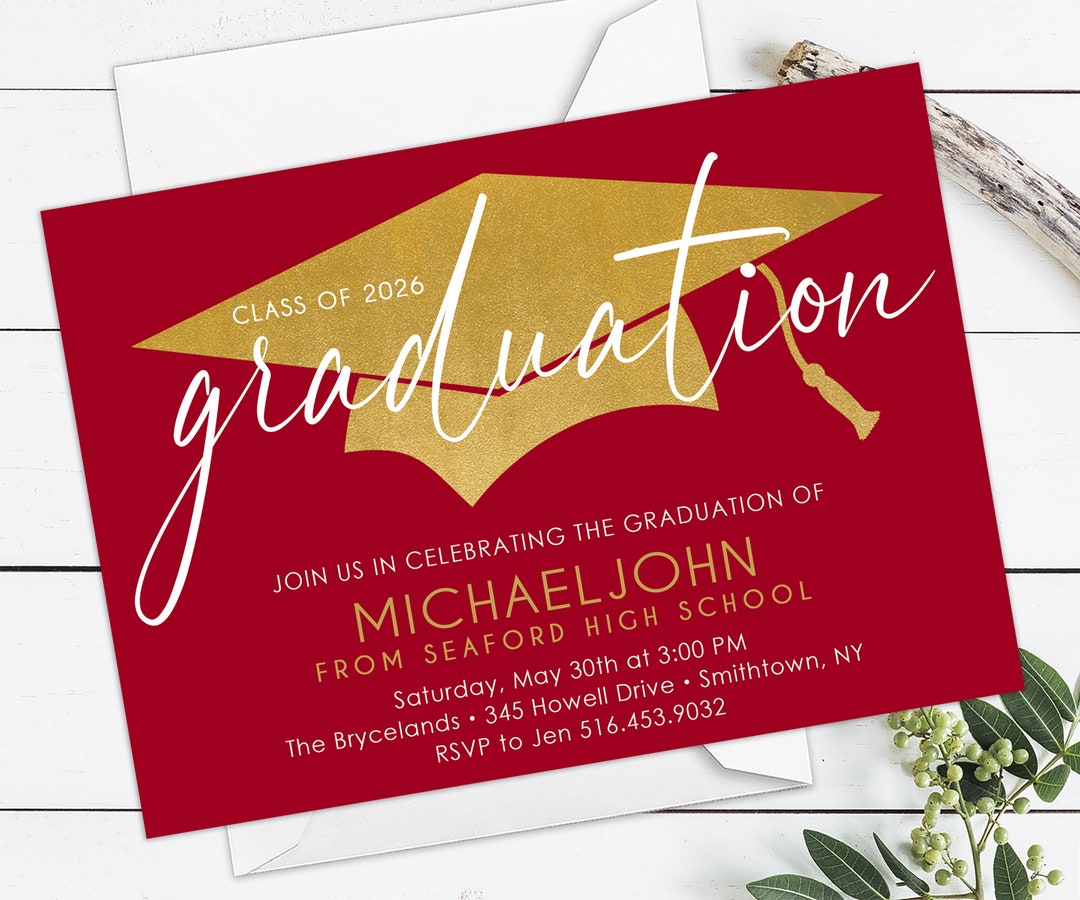 Red and Gold Graduation Party Invitation School Colors College ...