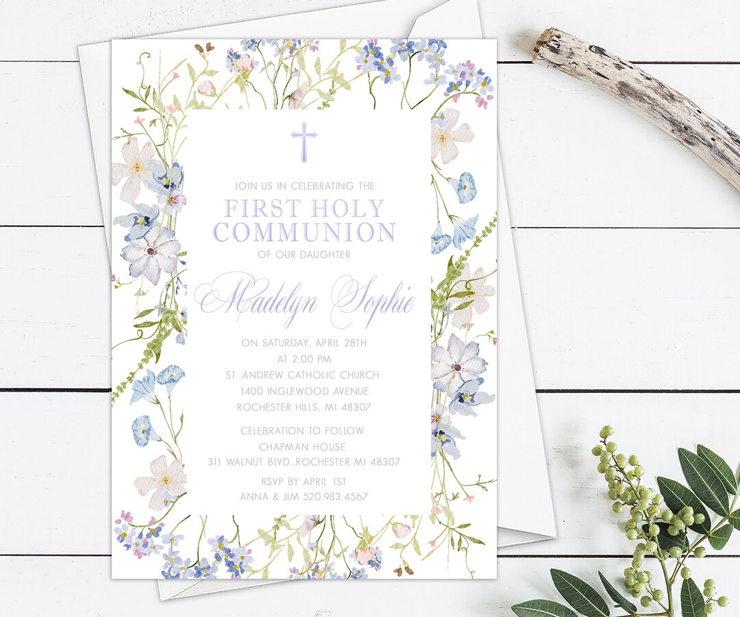 Wildflower First Holy Communion Invitation, Spring Flower Communion ...