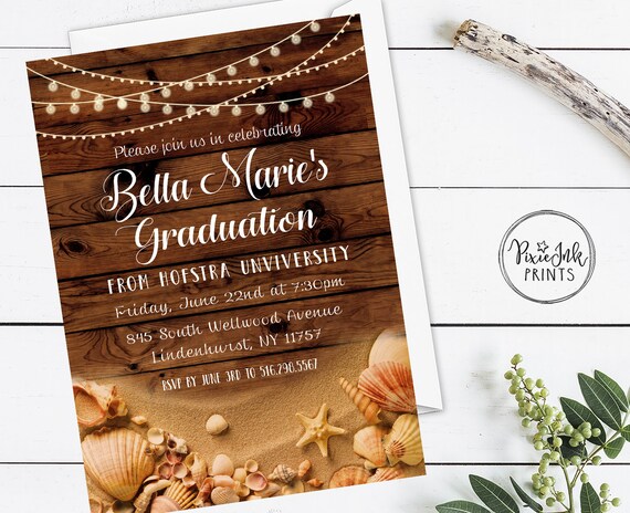 Beach Themed Graduation Invitations Rustic Surfer Beach Themed