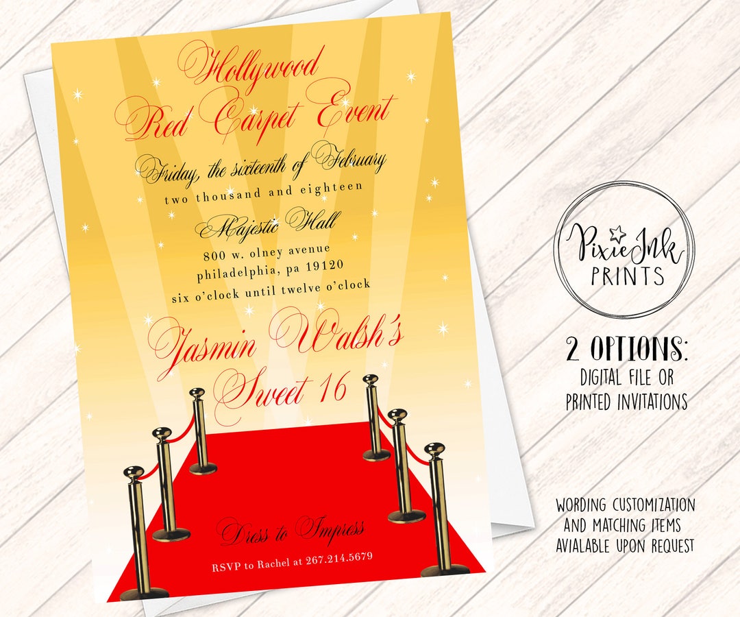 Red Carpet Invitation, Hollywood Sweet 16 Invite, Red Carpet Party ...