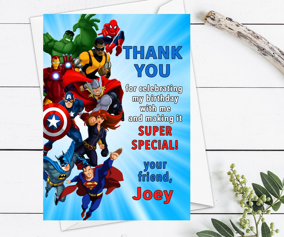 Superhero Thank You Card, Avenger Birthday Thank You Card, Superhero ...
