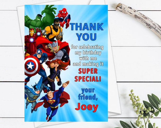 Superhero Thank You Card, Avenger Birthday Thank You Card, Superhero ...