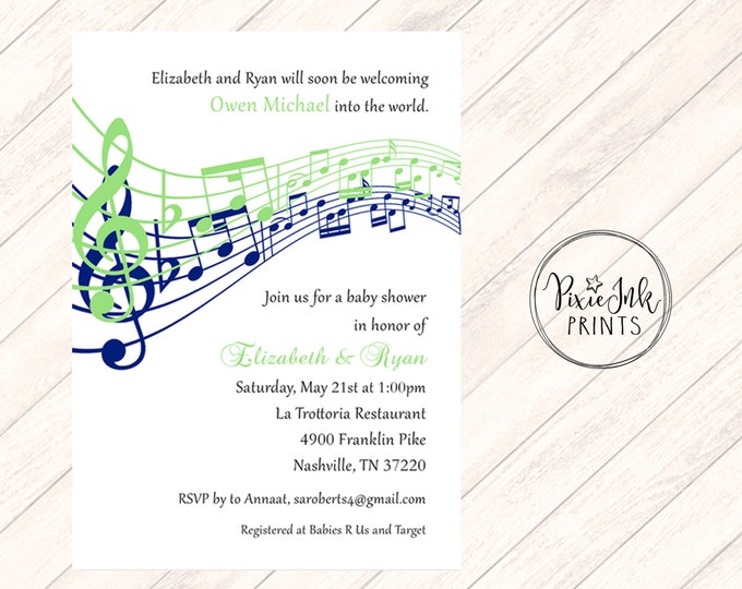Music Notes Baby Shower Invitation, Musical Baby Shower Invitation ...