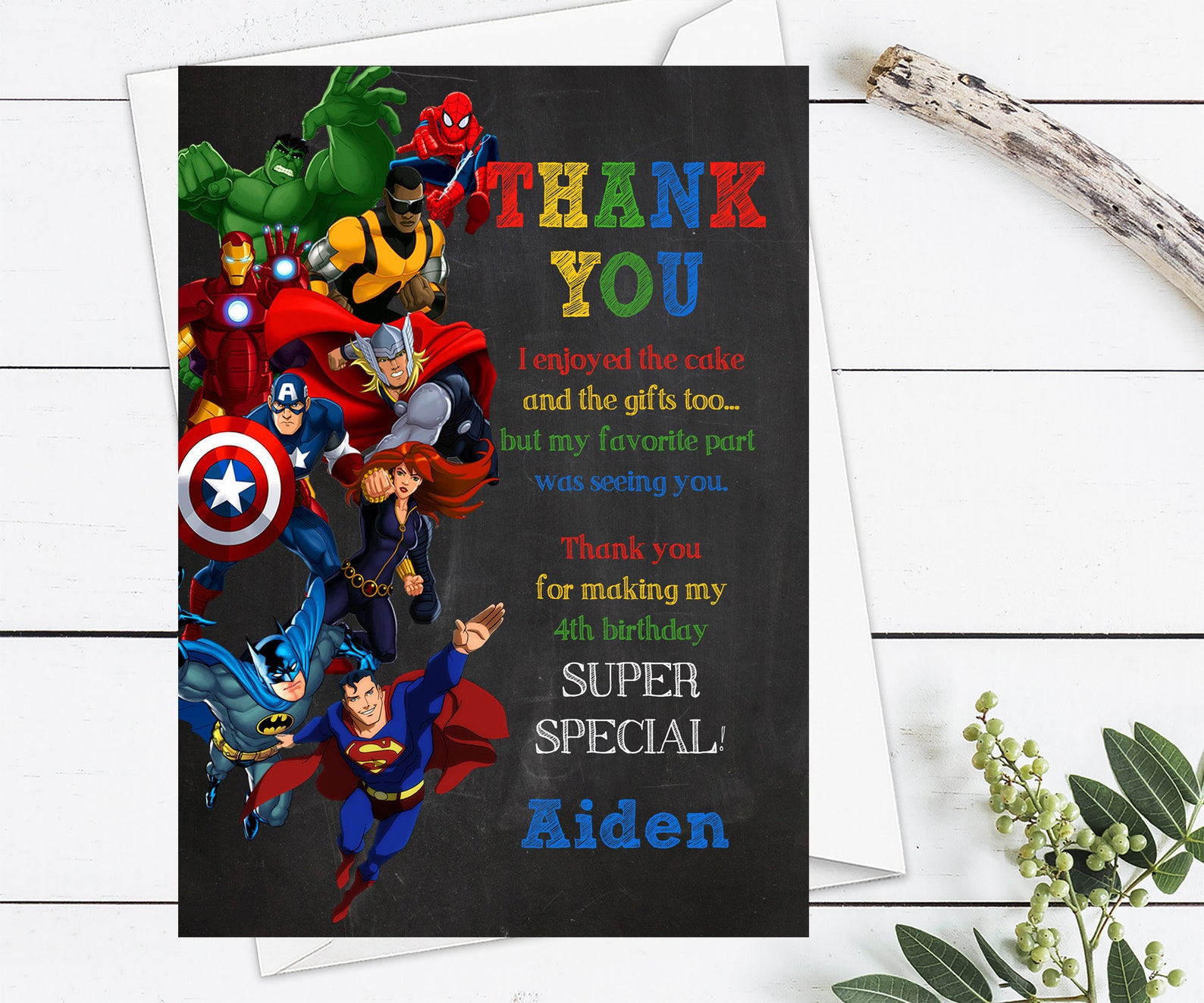 Superhero Thank You Card, Avenger Birthday Thank You Card, Superhero ...