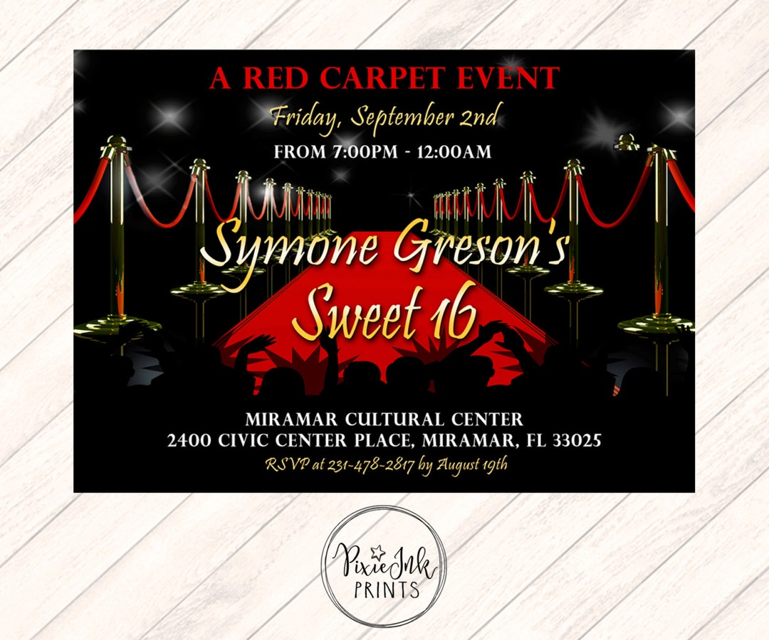 Red Carpet Invitation, Hollywood Party Invite, Red Carpet Party ...