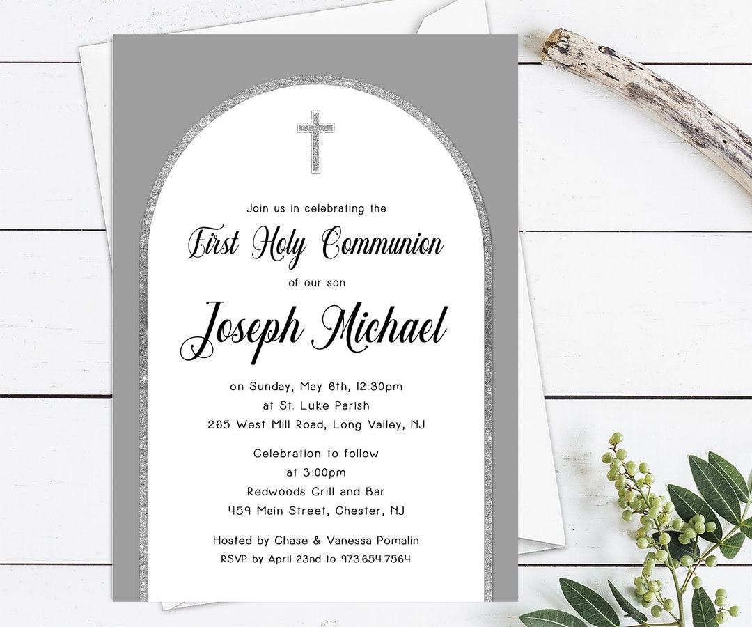 Boy First Holy Communion Invitation Silver Communion Digital - Etsy