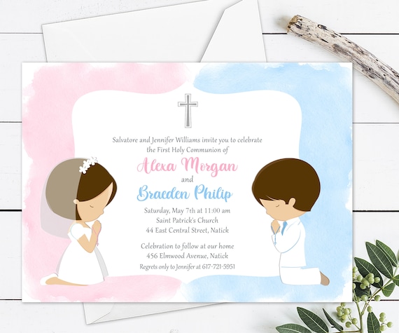 Twin Communion Invitation Split First Communion Invitation | Etsy