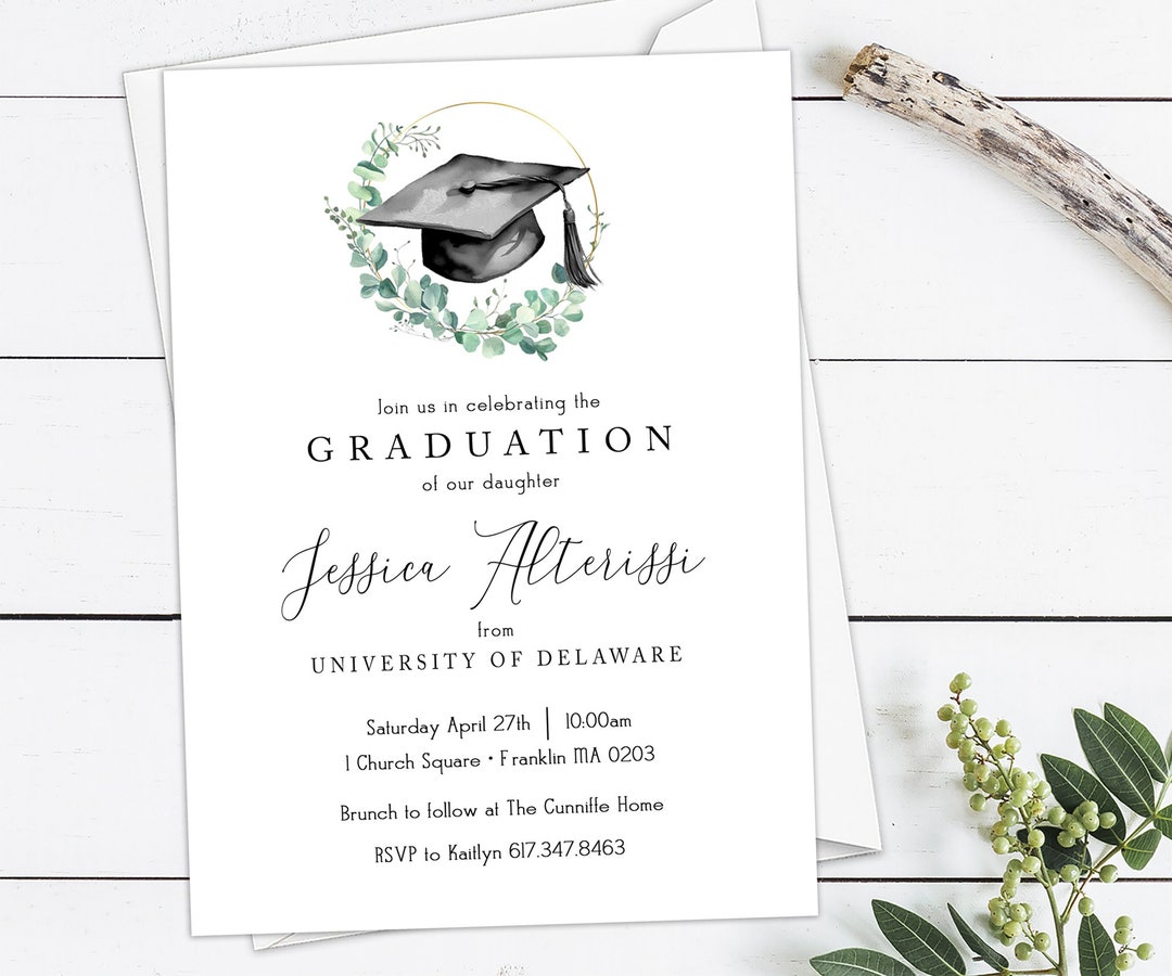 Greenery Graduation Party Invitation, College Graduation Announcement ...