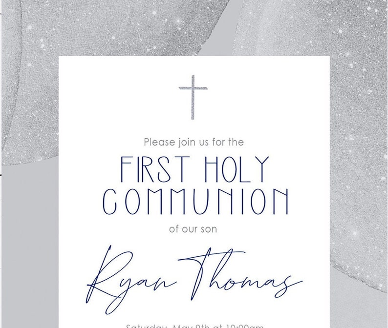 Boy First Communion Invitation Silver Communion Invitation - Etsy