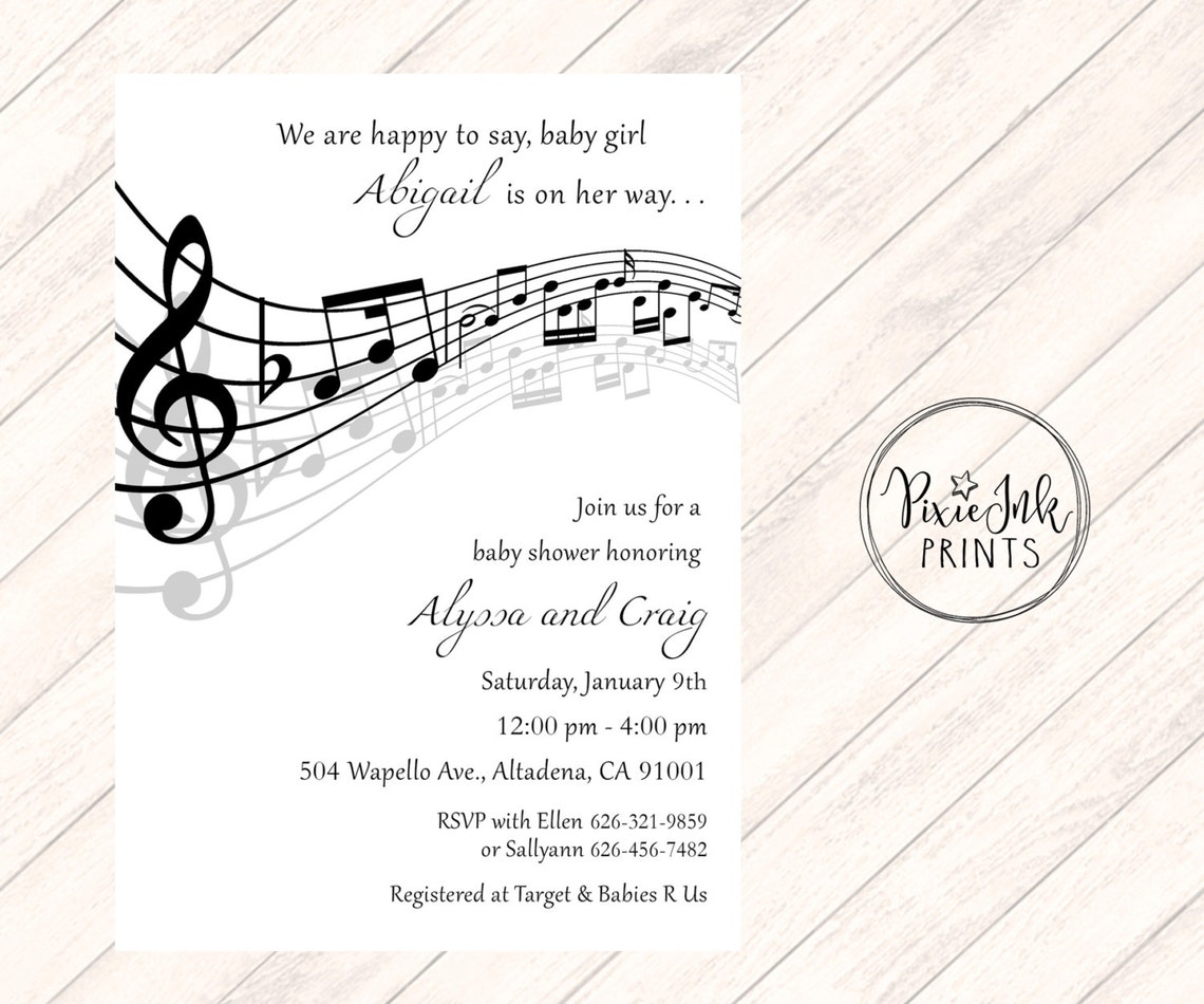 Music Notes Baby Shower Invitation Musical Baby Shower | Etsy