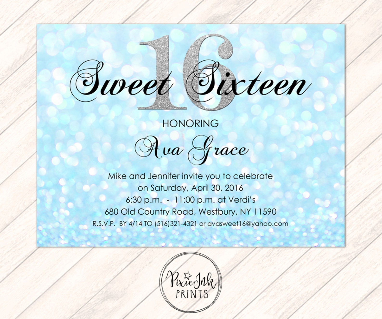 Blue Sparkle Sweet 16 Invitation Blue Sweet 16 Invite - Etsy