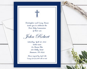 Boy First Communion Invitation Boy Navy Blue and Gold 1st Communion ...