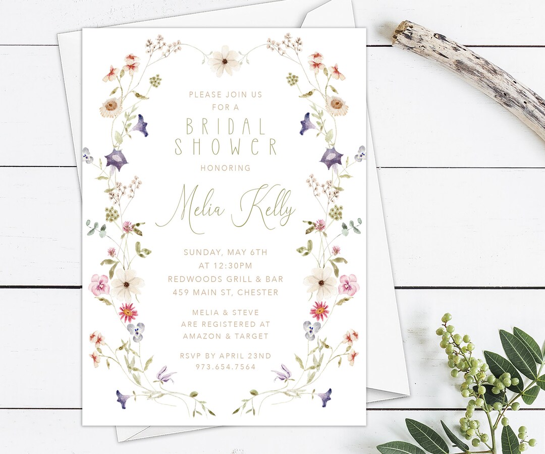 Wildflower Bridal Shower Invitation, Spring Floral Invitation, Love is ...
