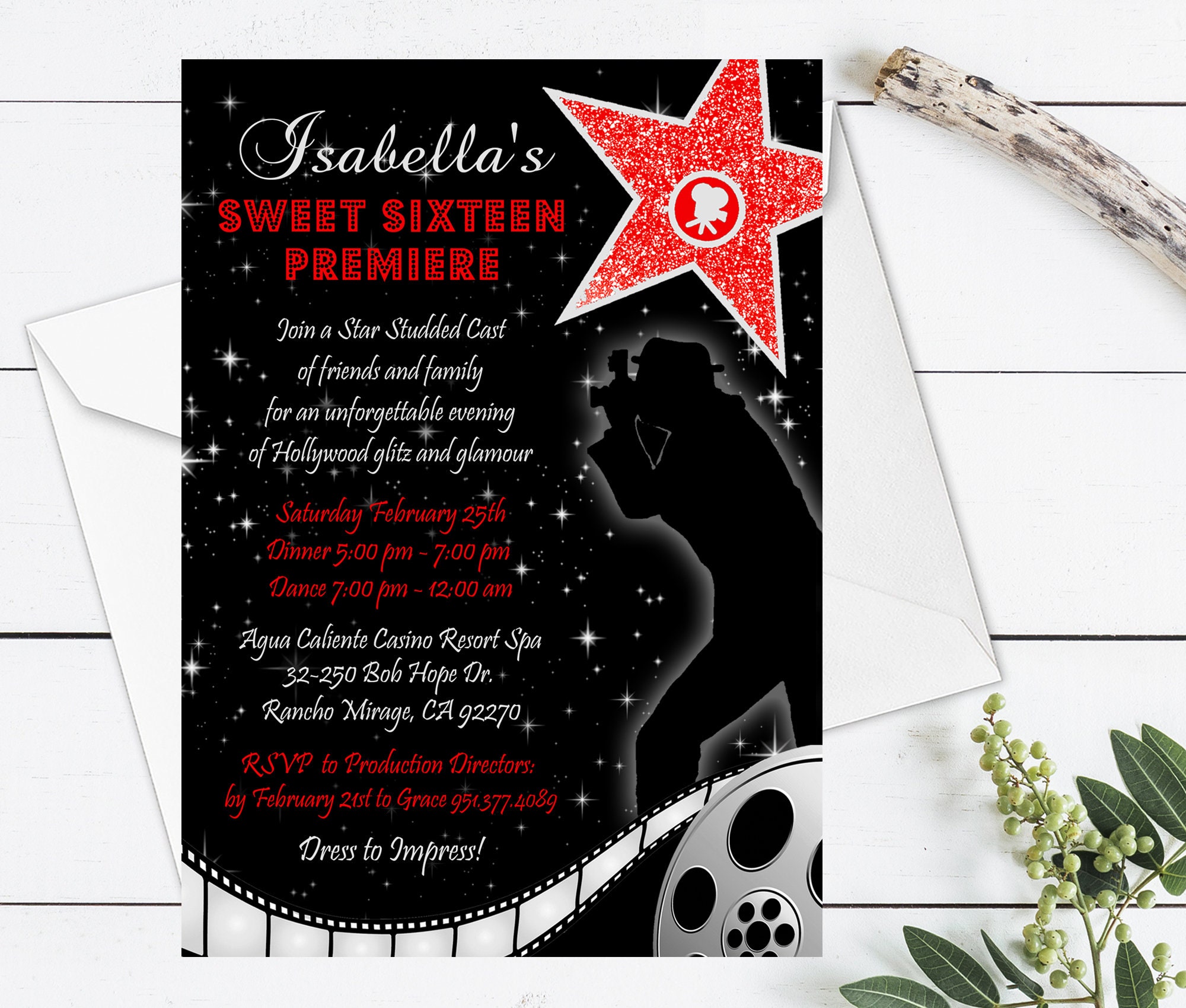 Hollywood Theme Sweet 16 Invitations