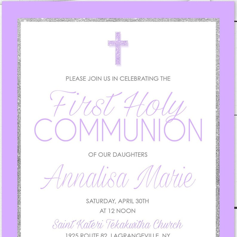Purple First Communion Invitation Purple and Silver Communion | Etsy