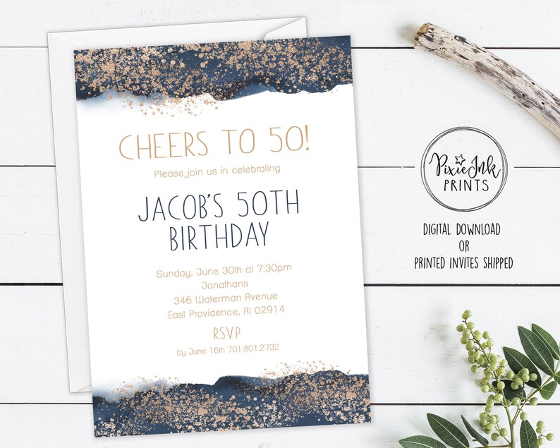 50th Birthday Party Invitation Cheers to 50 Invitation Navy - Etsy