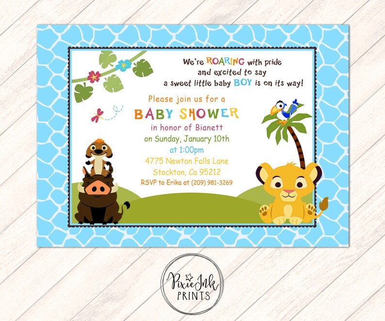 Blue Simba Baby Shower Invitation Jungle Baby Shower | Etsy