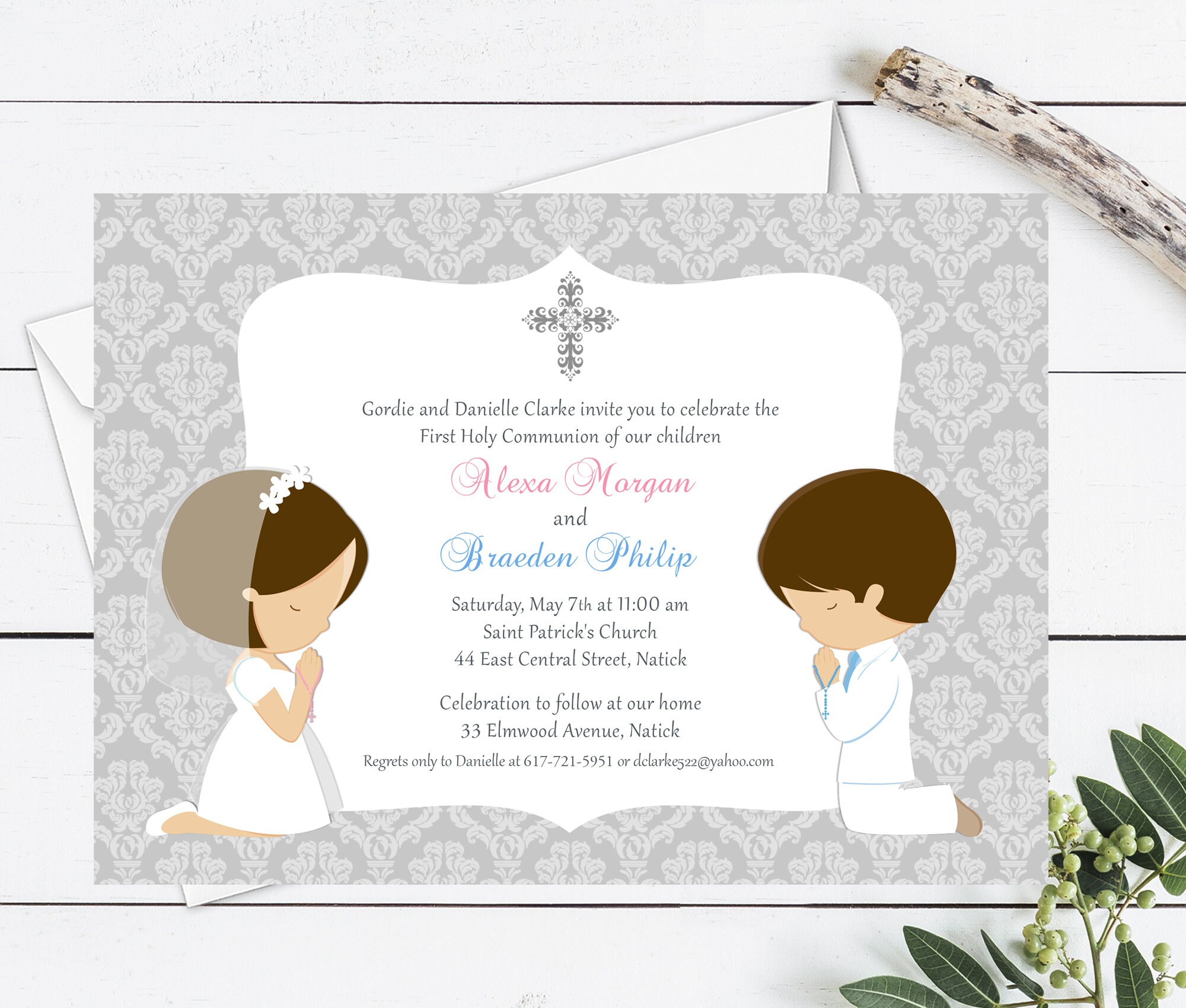 First Communion Invitations For Twins