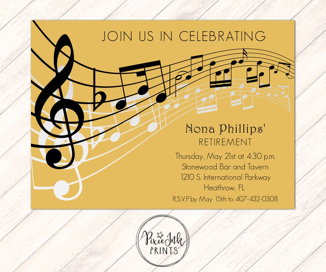 Gold Music Notes Invitation, Musical Party, Sheet Music Invitation ...
