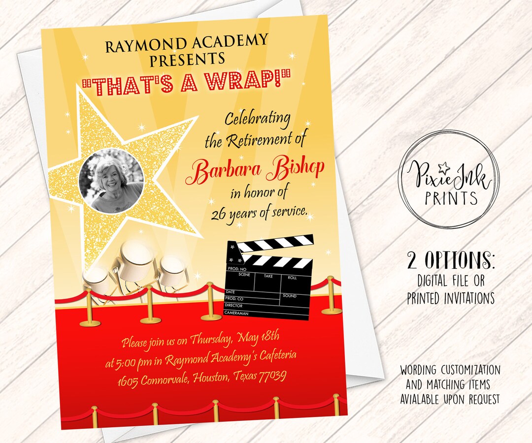 Red Carpet Retirement Invitation, Hollywood Retirement Party ...