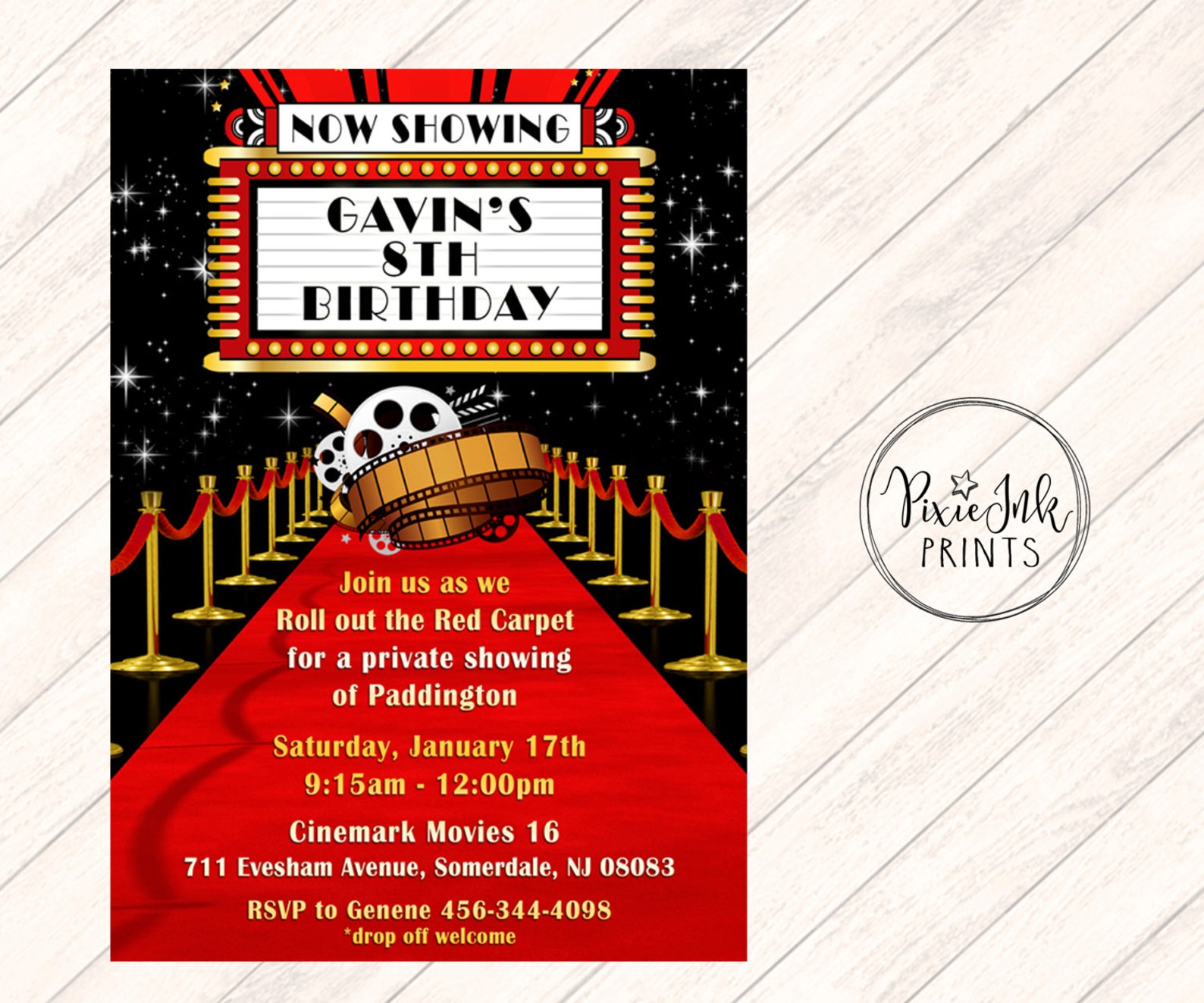 Red Carpet Marquee Invitation Movie Reel Invitation Red - Etsy
