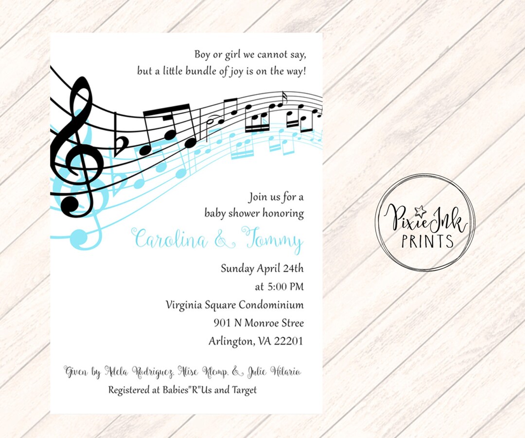 Music Notes Baby Shower Invitation, Musical Baby Shower Invitation ...