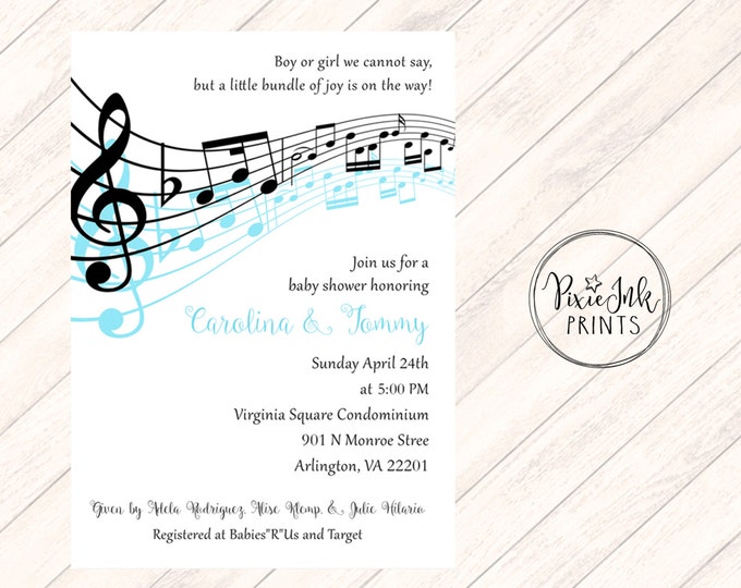 Music Notes Baby Shower Invitation, Musical Baby Shower Invitation ...