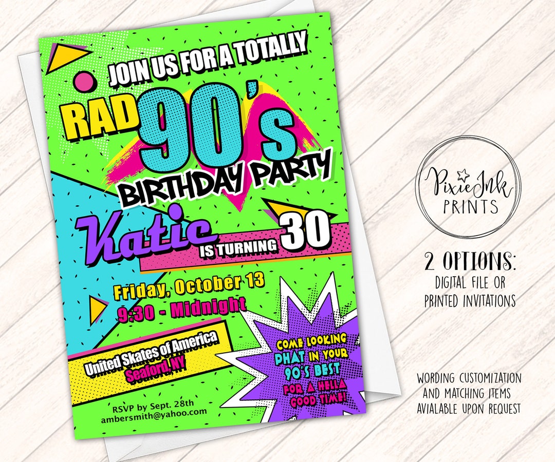 90's Party Invitation, 90's Birthday Party Invitation, 1990's Party ...