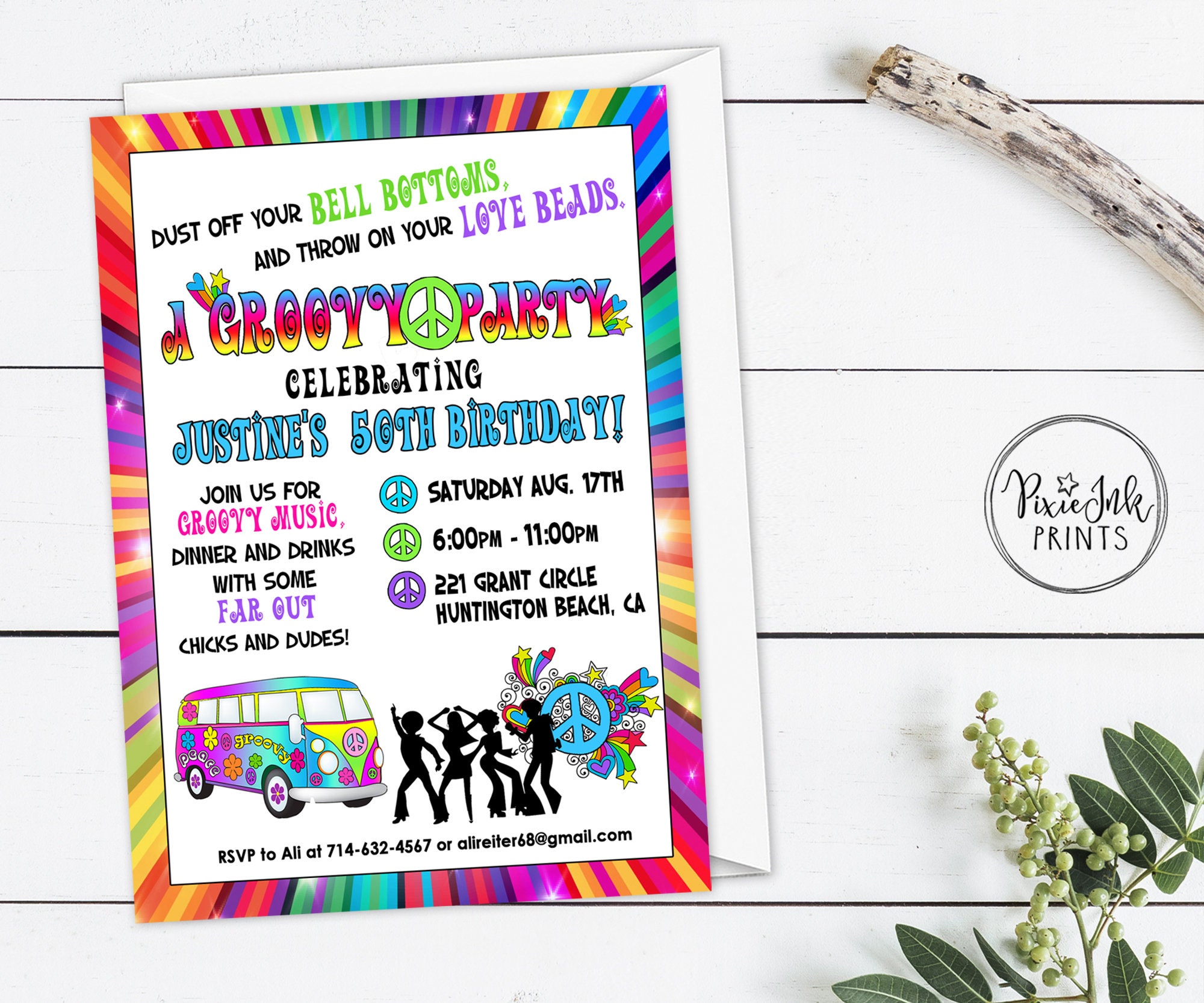 Groovy Party Invitation, Hippie Party Invitation, Peace Love Birthday ...
