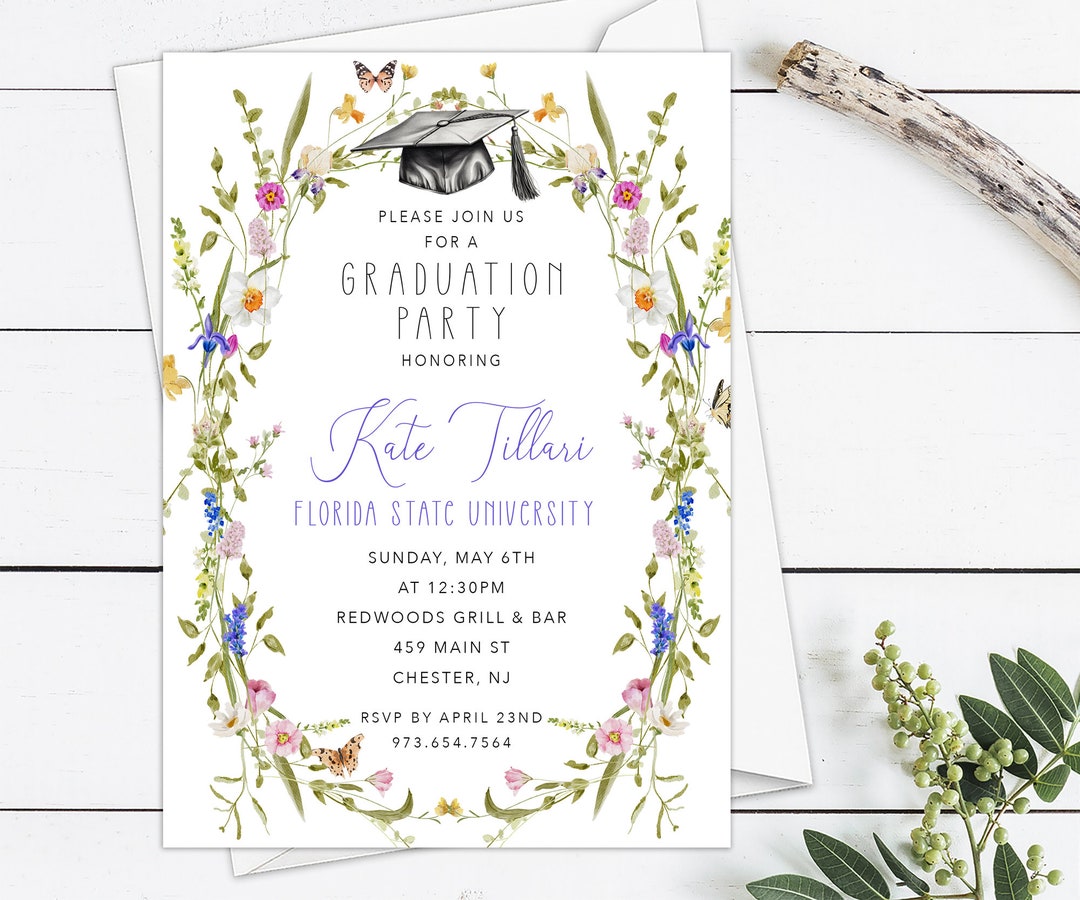Wildflower Graduation Invitation, Class of 2024, Spring Floral ...