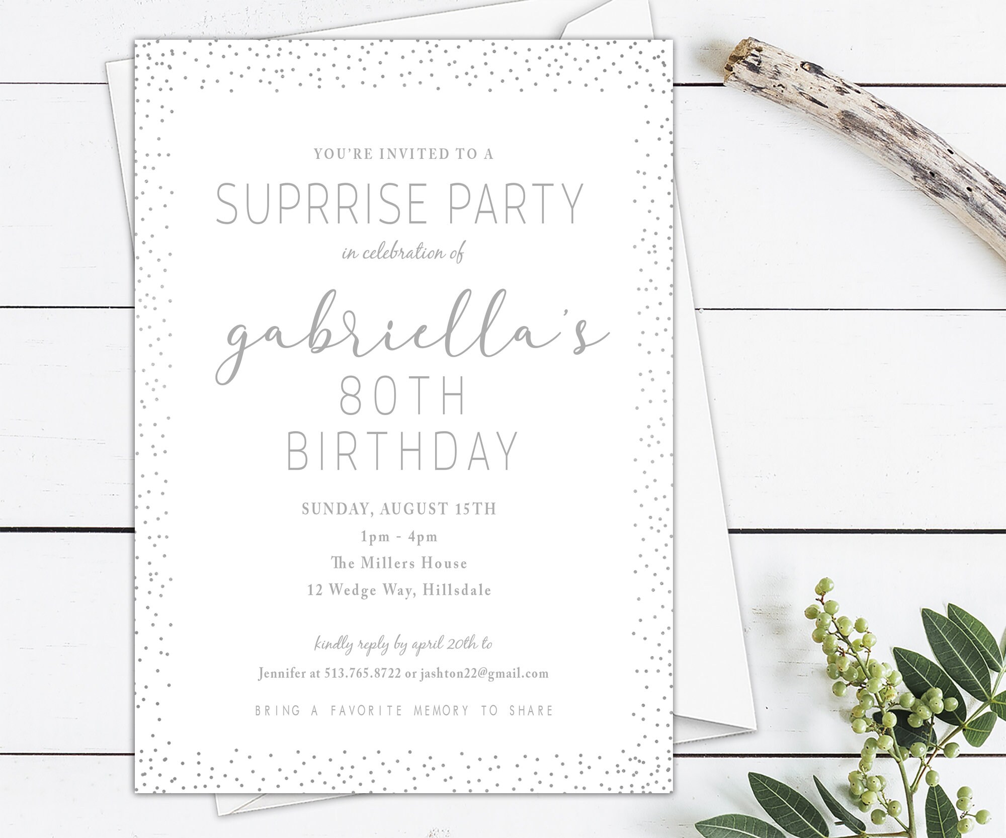Silver Surprise Birthday Invitation Surprise Party Digital | Etsy