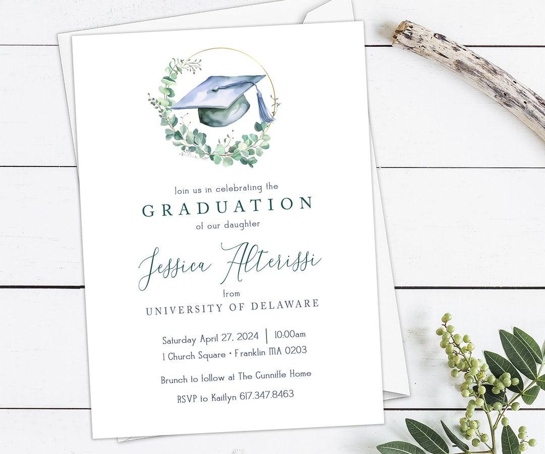 Greenery Graduation Party Invitation, College Graduation Announcement ...