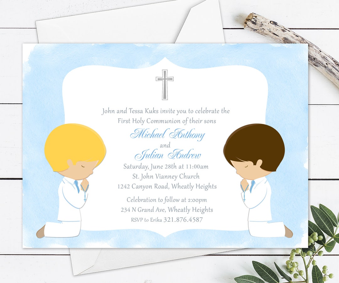 Twin First Communion Invitation Sibling First Communion - Etsy